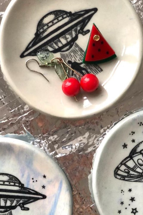 Alien Abduction Drawing Jewelry Dish - Handmade Ceramic Playful Gift ...